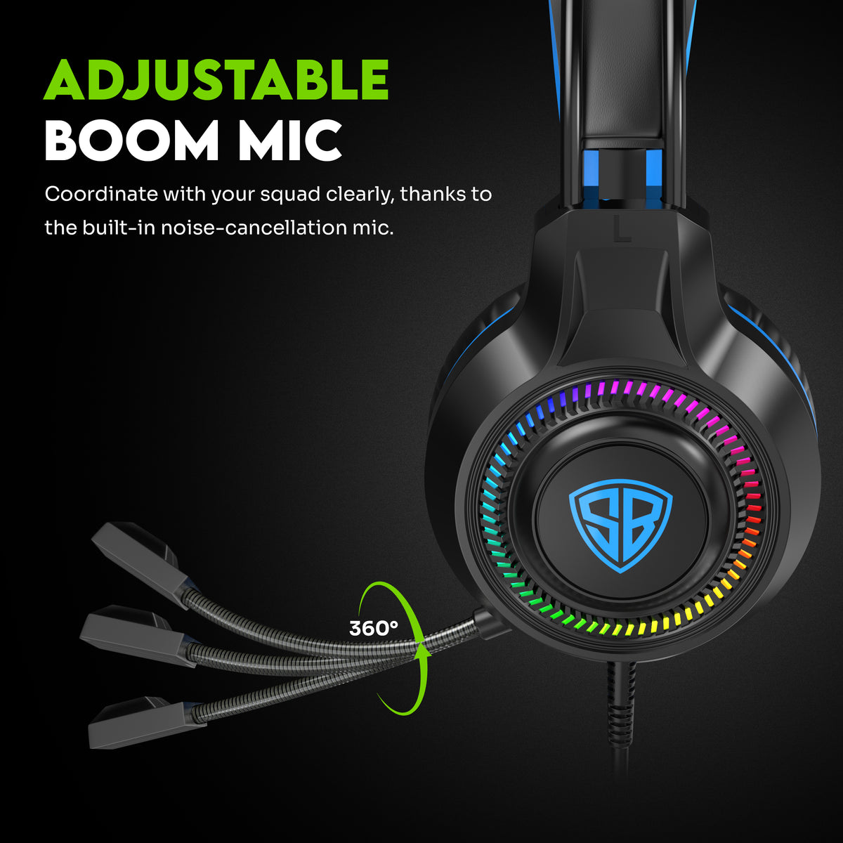 SpinBot BattleBudz H2 Wired Gaming Headphone with 50mm Drivers, RGB Li
